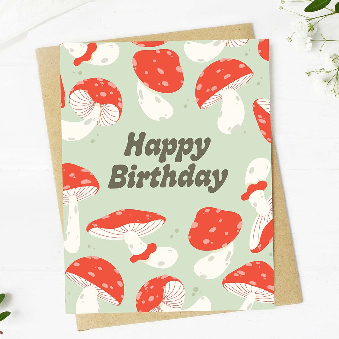 Happy Birthday Mushroom Pattern Greeting Card – Big Moods