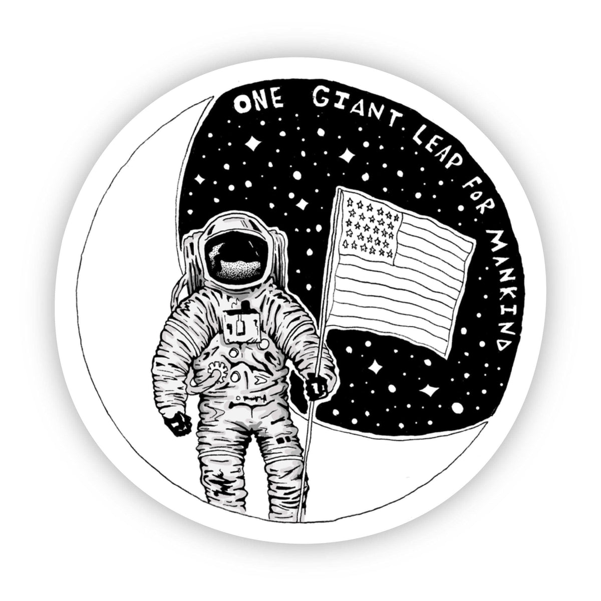 One Giant Leap for Mankind Space Sticker Black and White – Big Moods