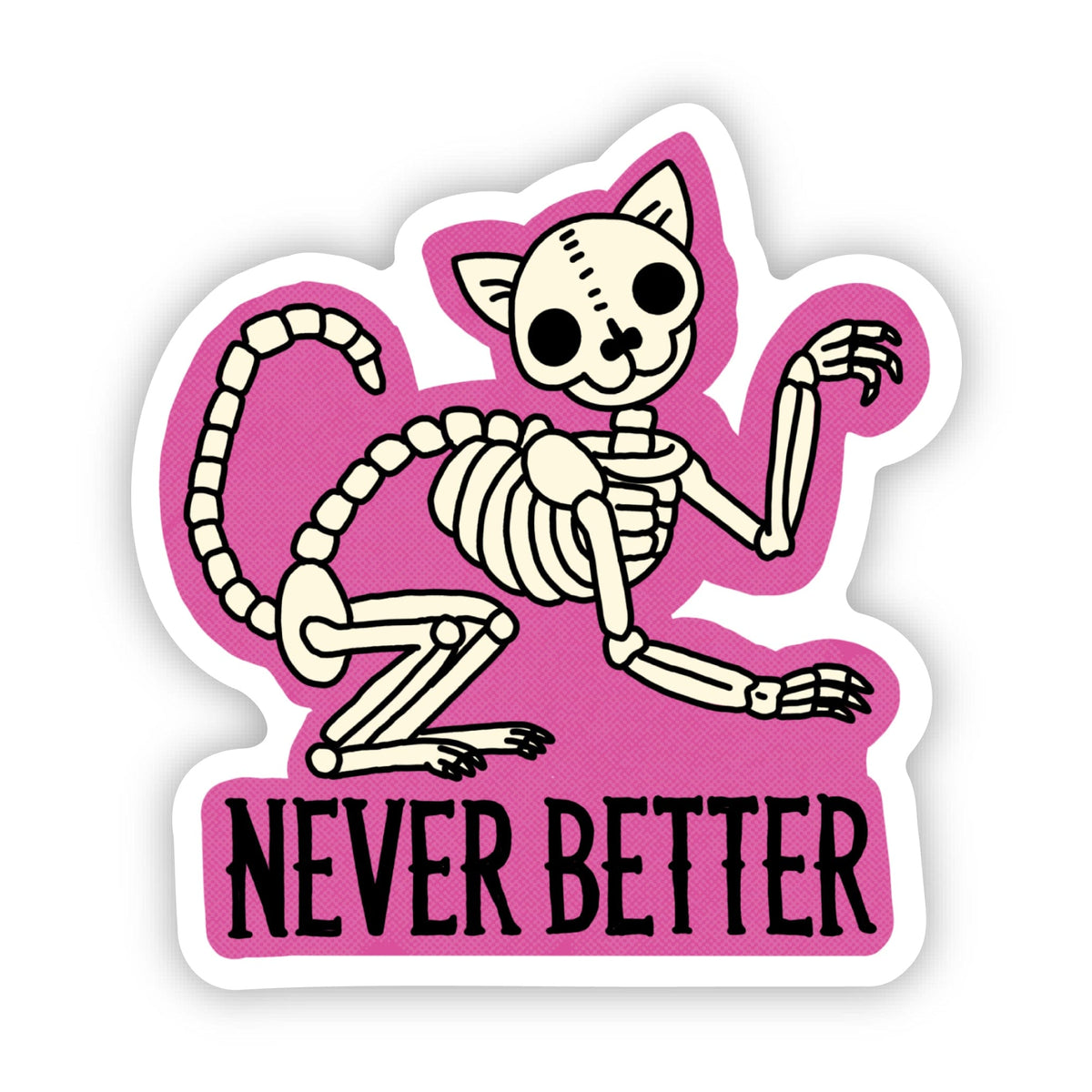 "Never better" Sarcastic Skeleton Cat Sticker – Big Moods