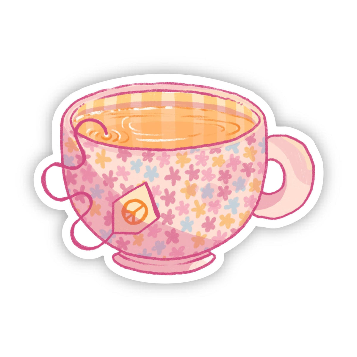Pink Floral Tea Cup Sticker – Big Moods