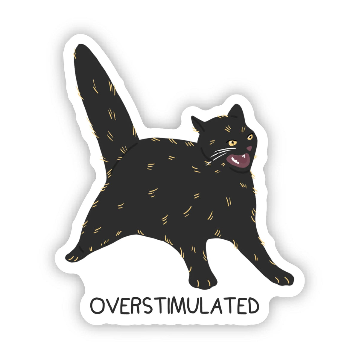 Overstimulated Black Cat Sticker – Big Moods