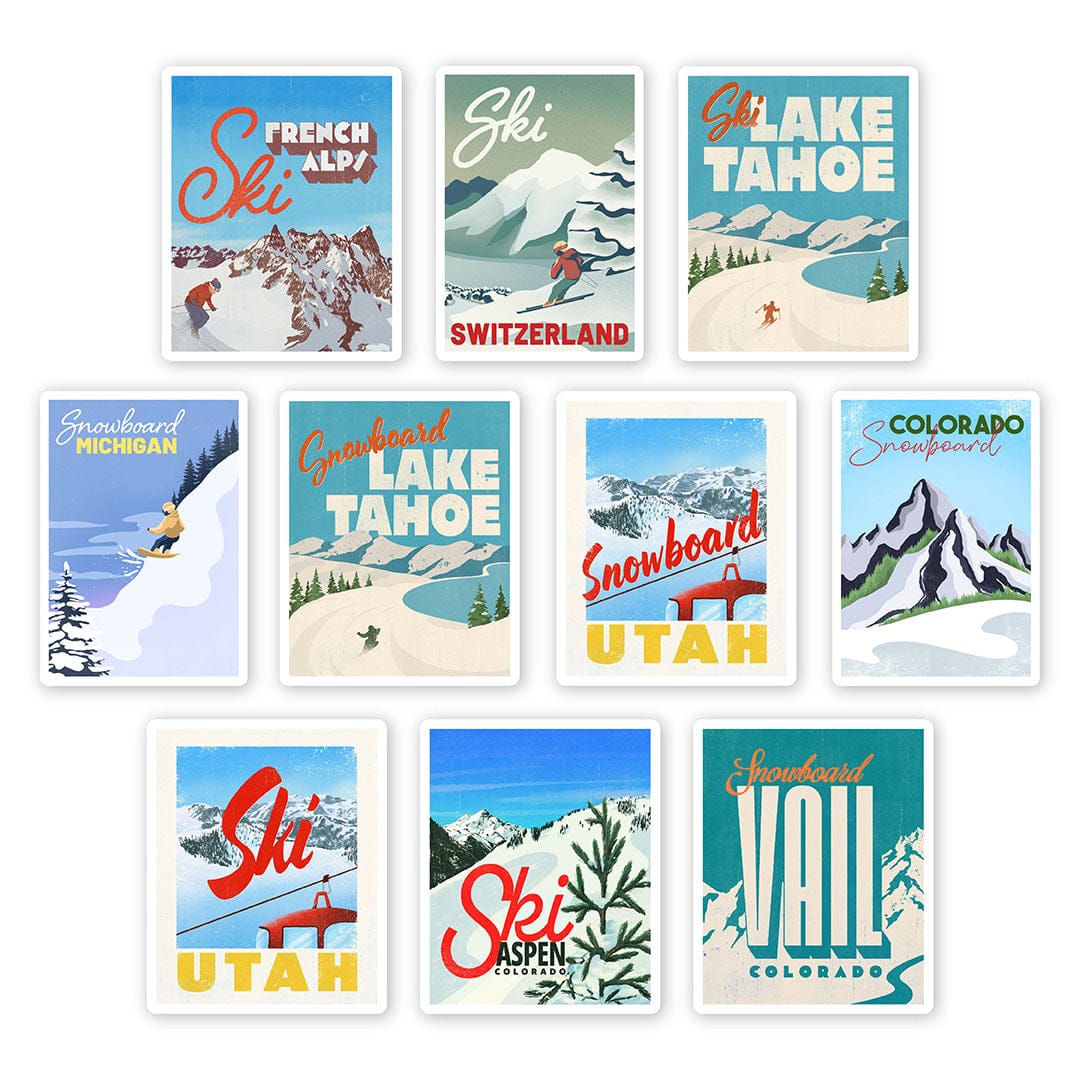 Ski & Snowboard Vintage Stickers 10 Pack – Big Moods