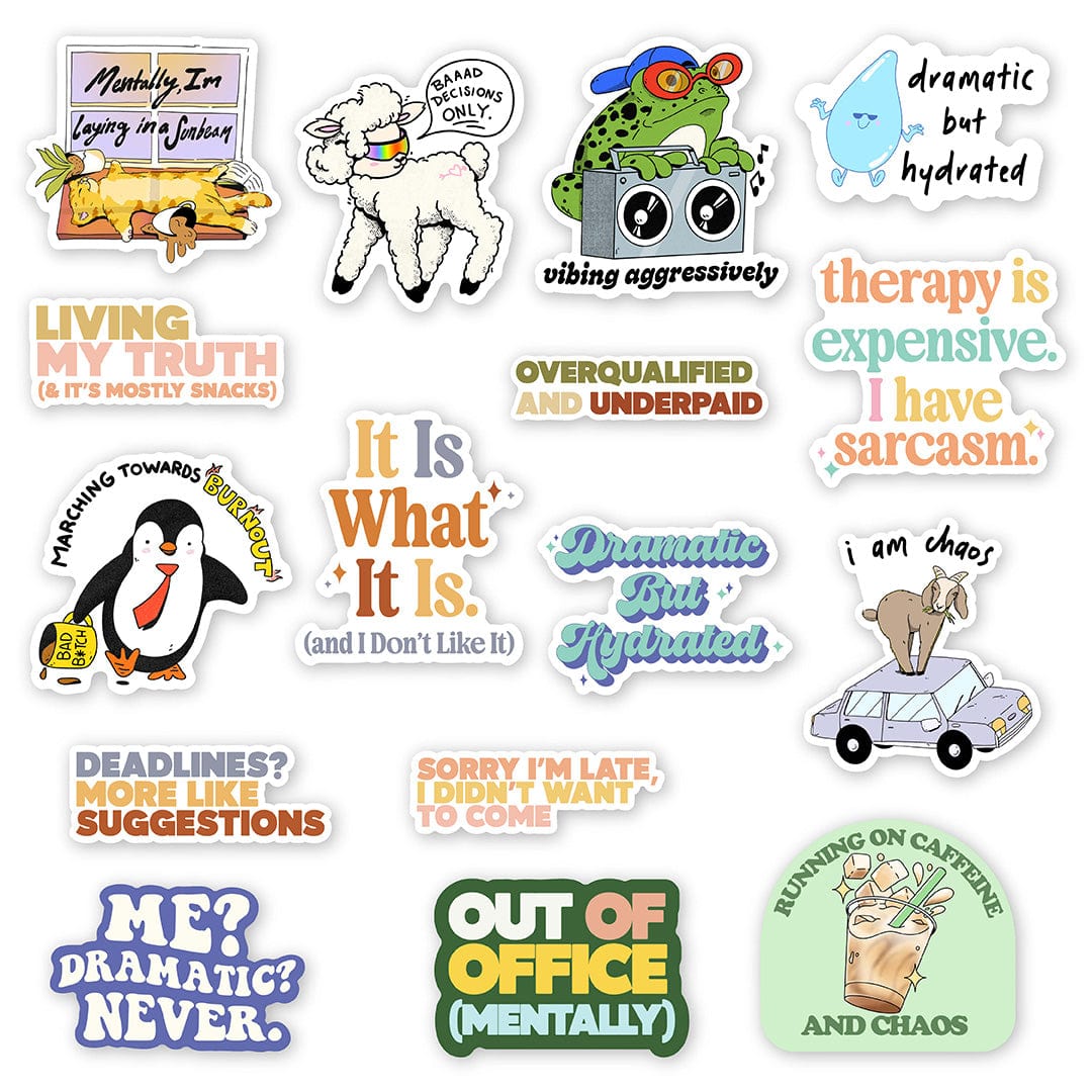 Snarky Animals & Text Stickers 16 Pack – Big Moods