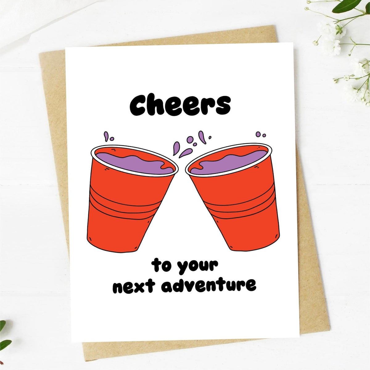 "Cheers To Your Next Adventure" Red Cups Card – Big Moods