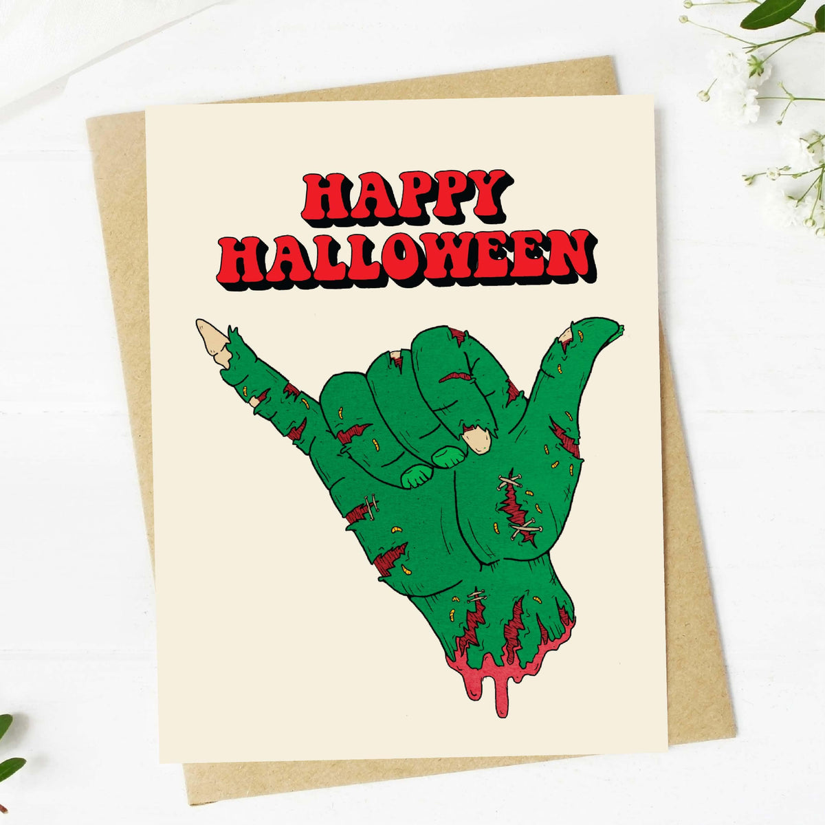 Happy Halloween Zombie Shaka Hand Card – Big Moods