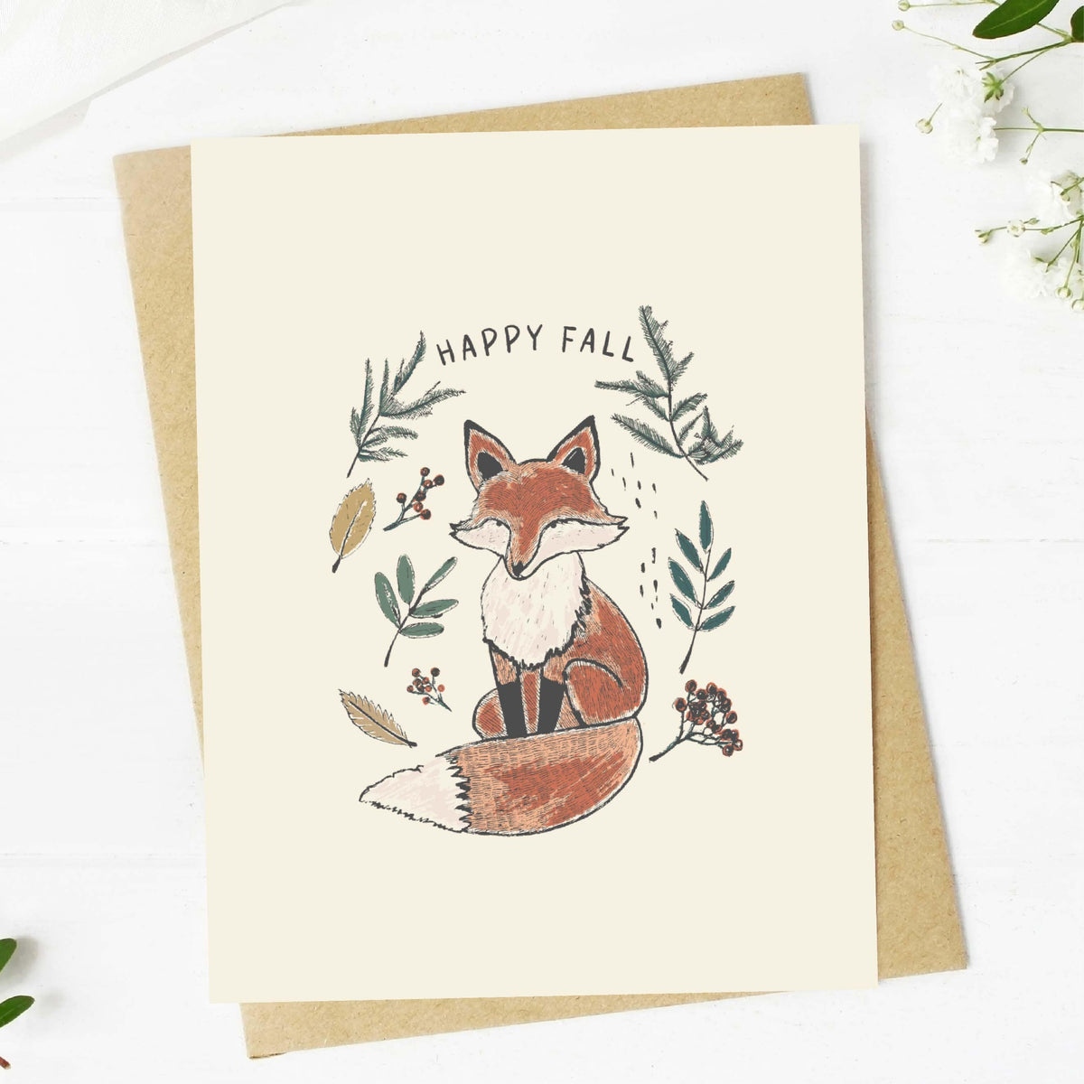 "Happy Fall" Sitting Fox Greeting Card – Big Moods