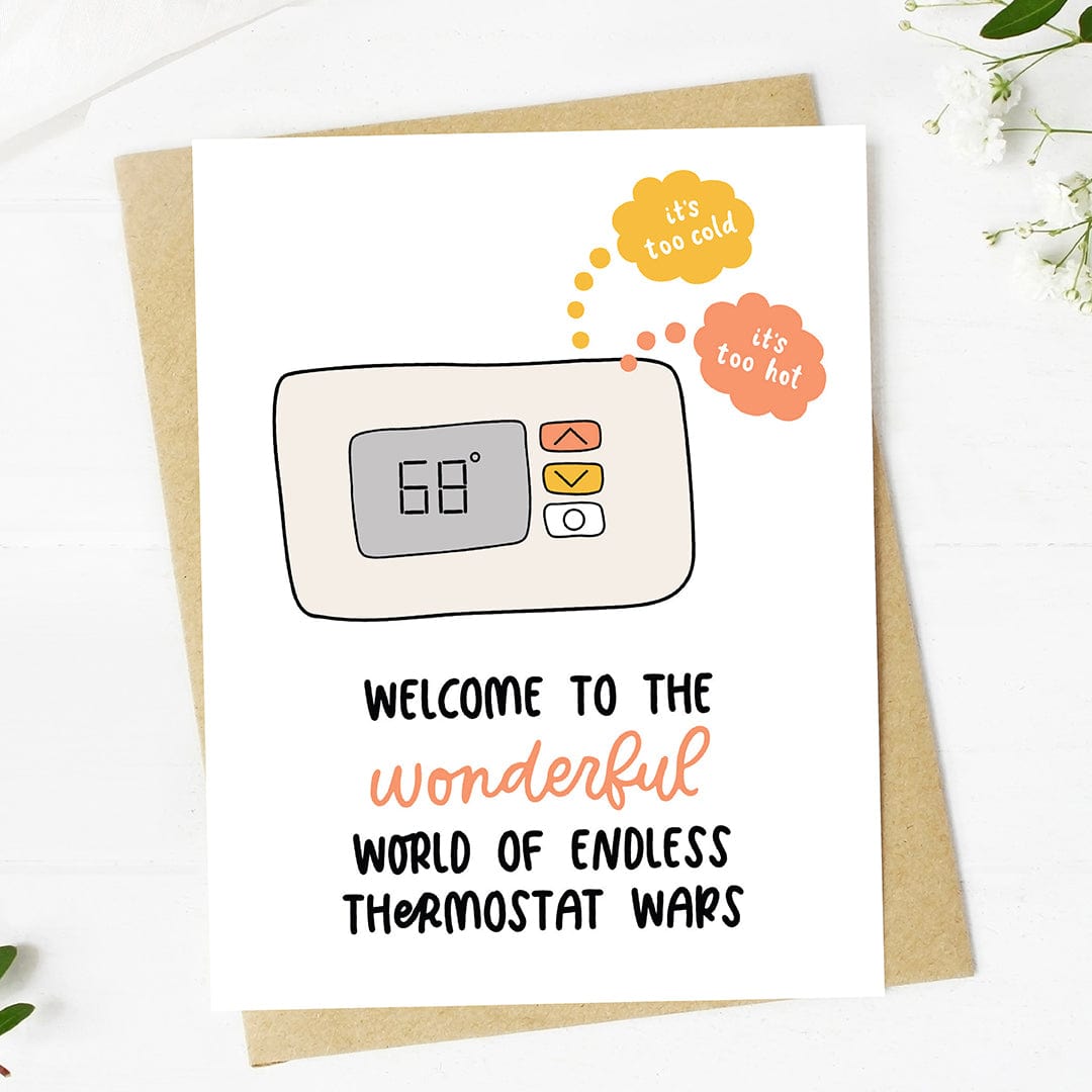 "Welcome to the endless thermostat war" Funny Wedding Card – Big Moods