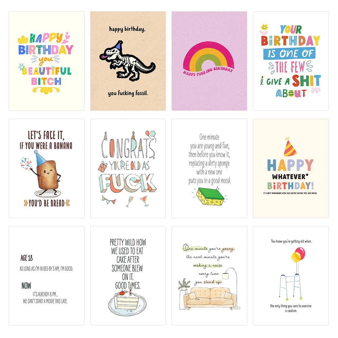 Funny Birthday Cards 12 Pack (Assorted) – Big Moods