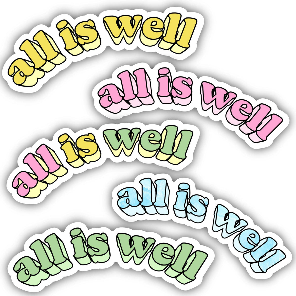 All Is Well Curved Aesthetic Sticker 5 Pack – Big Moods
