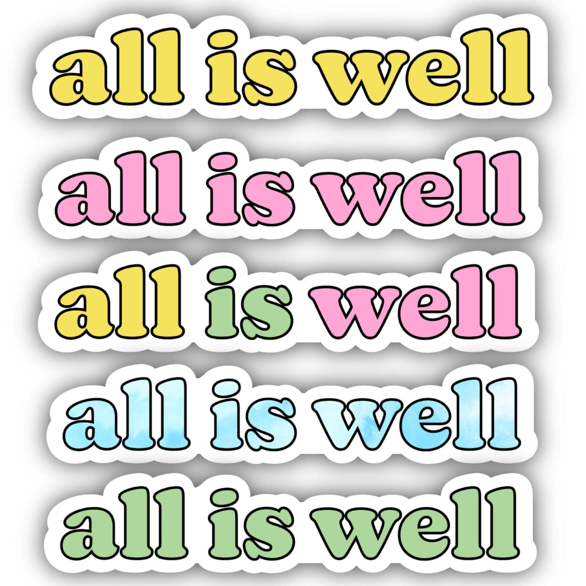 All Is Well Lettering Aesthetic Sticker 5 Pack – Big Moods