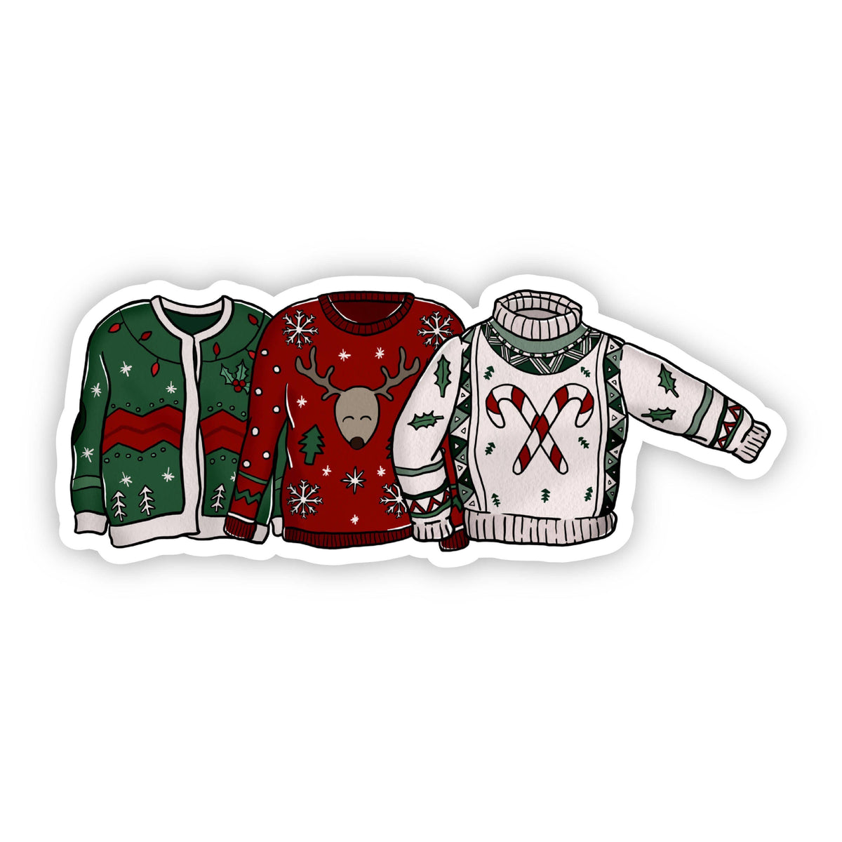 Three Holiday Sweaters Sticker – Big Moods