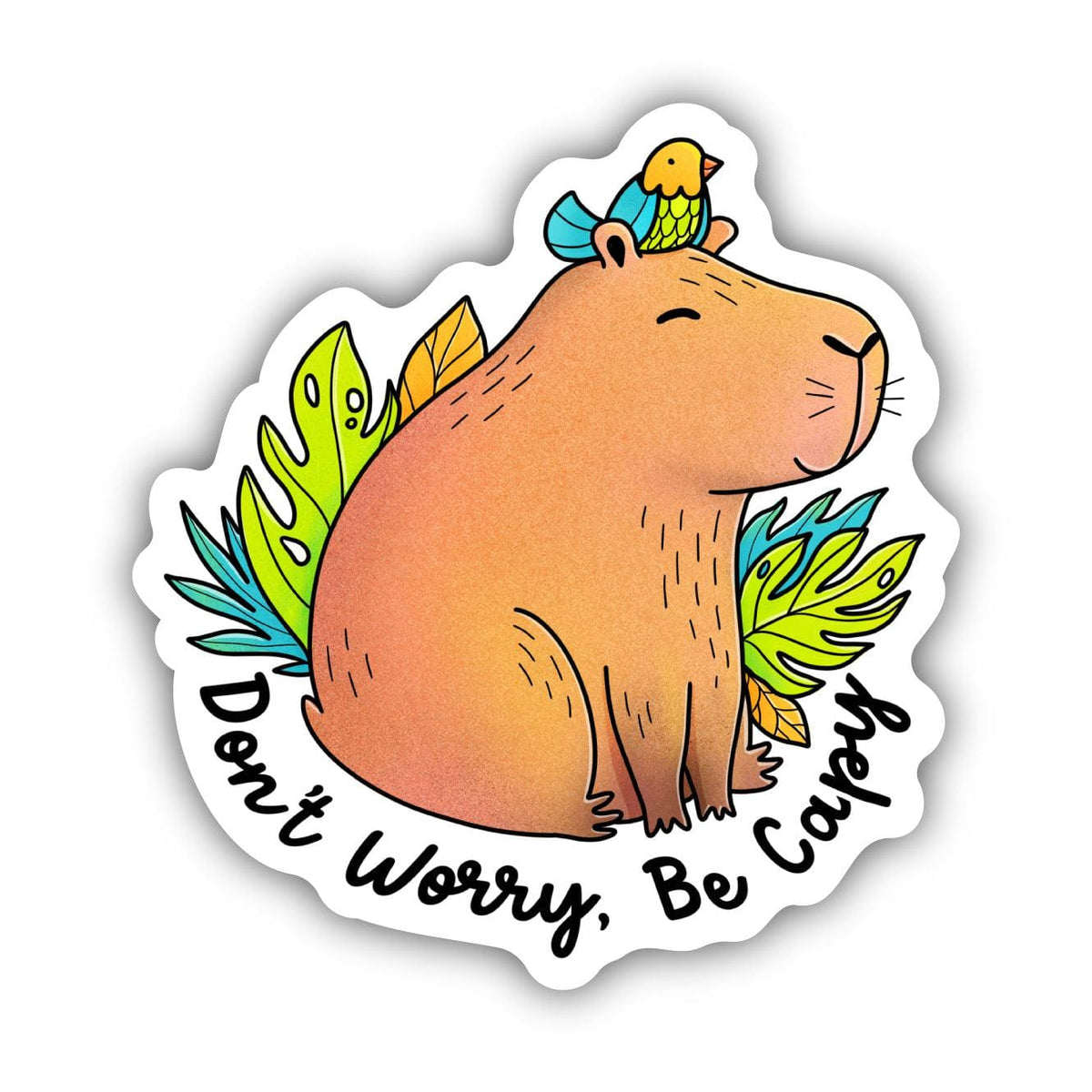 "Don't Worry, Be Capy" Capybara and Bird Sticker – Big Moods