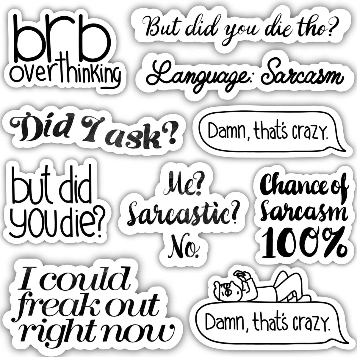 Sarcasm Sticker 10 Pack Black and White – Big Moods