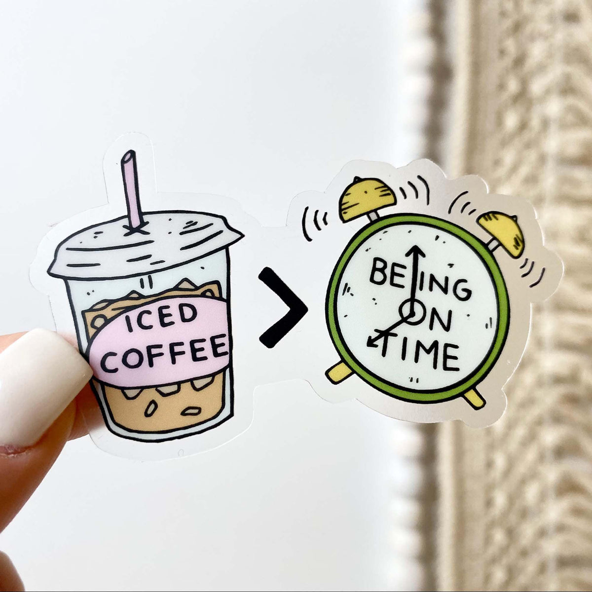Iced Coffee > Being On Time Clear Sticker – Big Moods