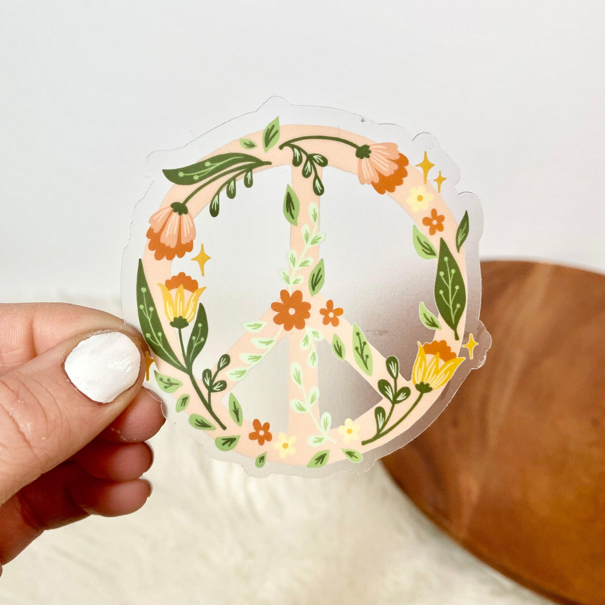 Floral Peace Sign Clear Sticker – Big Moods